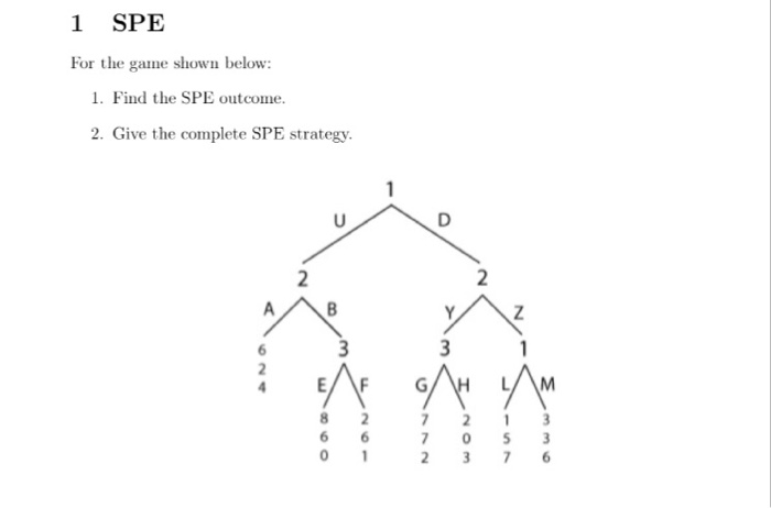 Solved 1 SPE For the game shown below 1. Find the SPE | Chegg.com