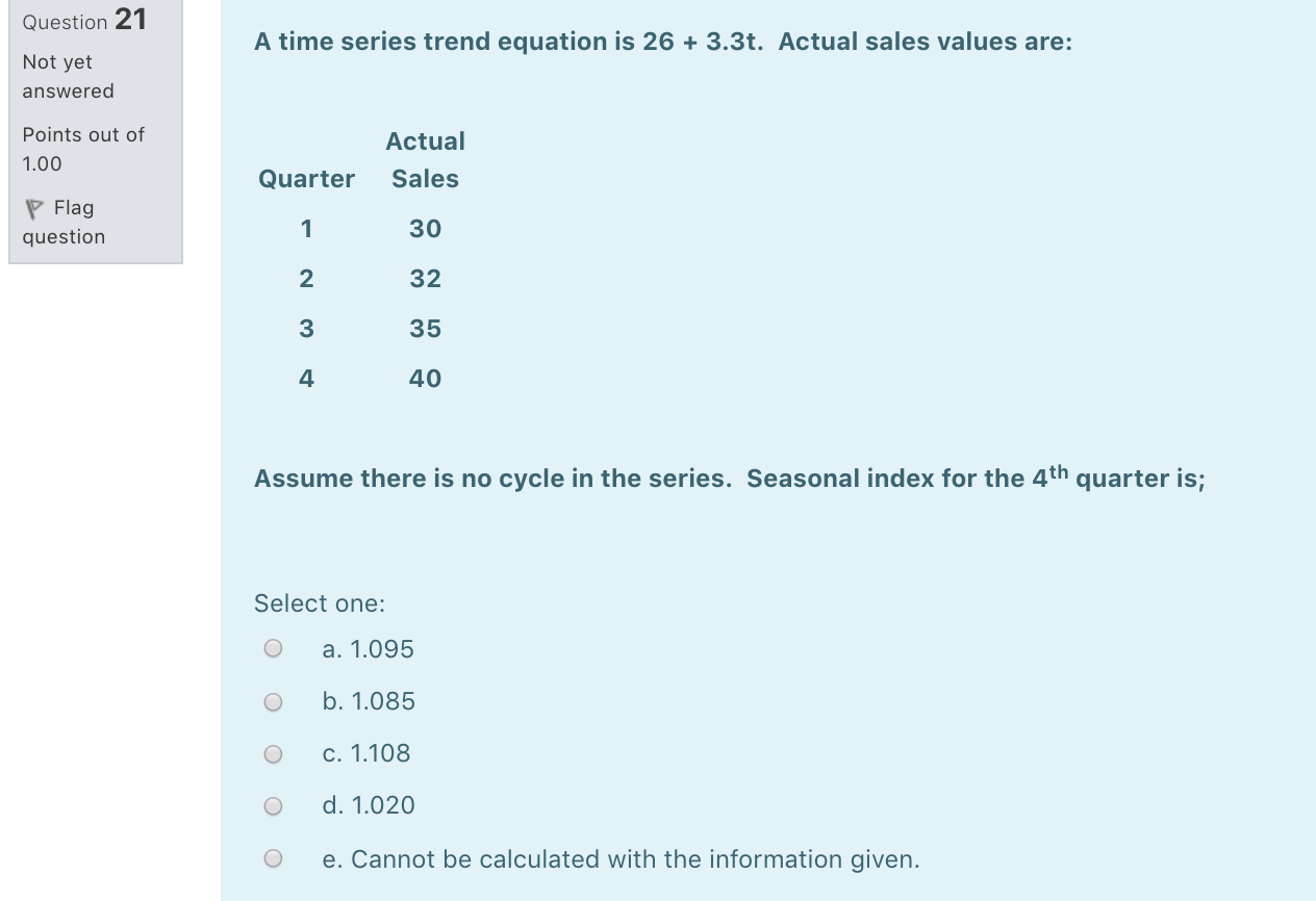 Solved Question 21 A time series trend equation is 26 + | Chegg.com