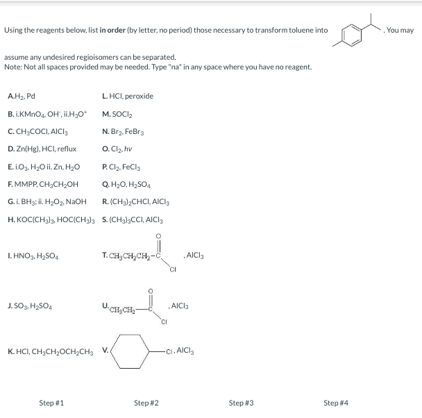 Solved Using the reagents below, list in order (by letter, | Chegg.com