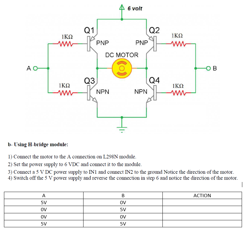 Solved b- Using H-bridge module: 1) Connect the motor to the | Chegg.com