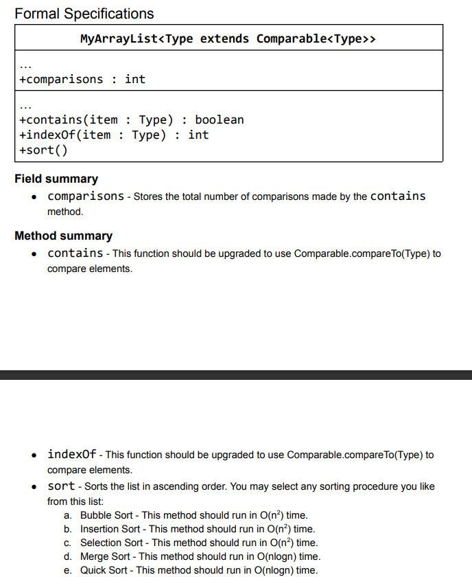 Solved Formal Specifications MyArrayList -list : Type[] | Chegg.com