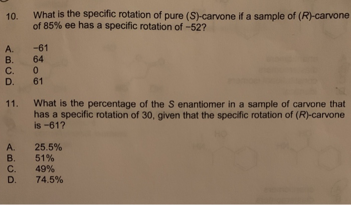 Solved 10. What is the specific rotation of pure (S)-carvone | Chegg.com