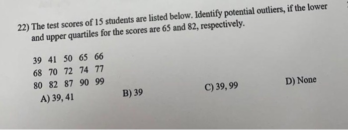 Solved 22) The test scores of 15 students are listed below. | Chegg.com
