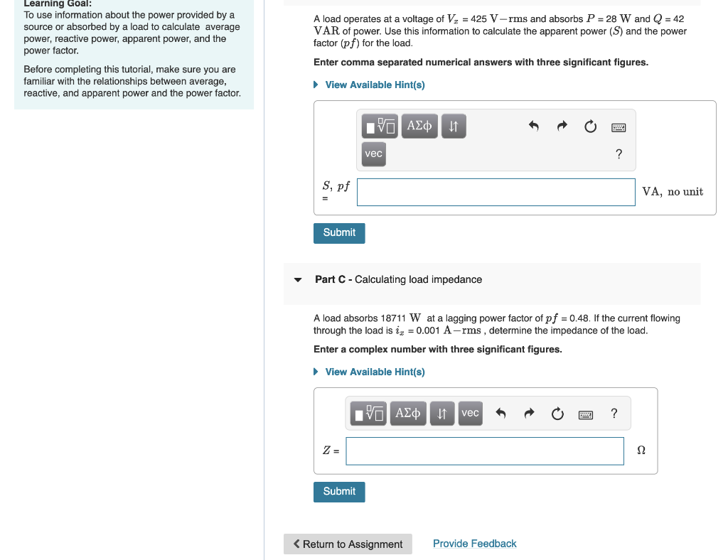 Solved Learning Goal: To use information about the power | Chegg.com