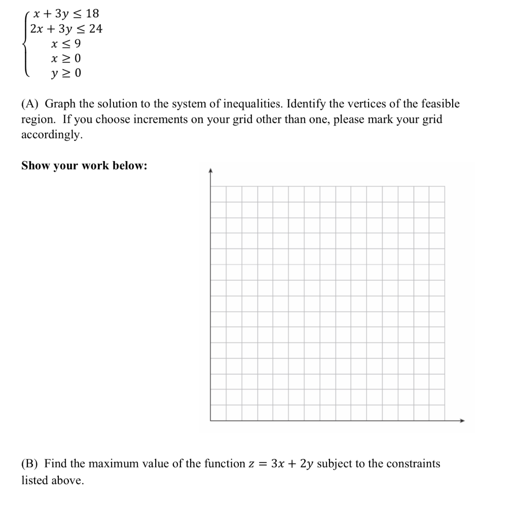 Solved ( x + 3y = 18 2x + 3y = 24 x 0 (A) Graph | Chegg.com