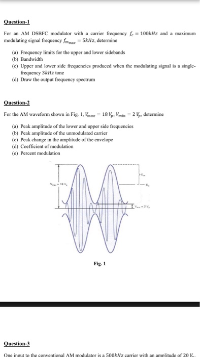 Solved Question 1 For An Am Dsbfc Modulator With A Carrier