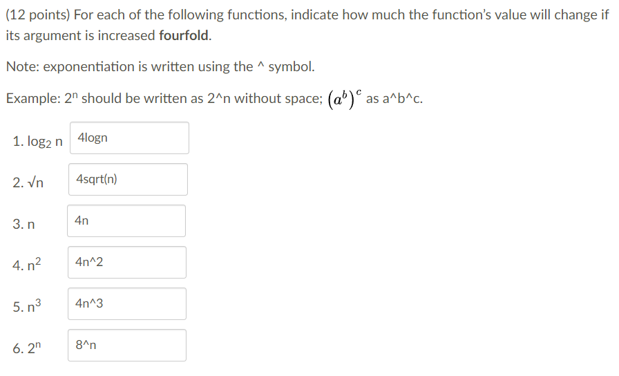 Solved (12 points) For each of the following functions, | Chegg.com
