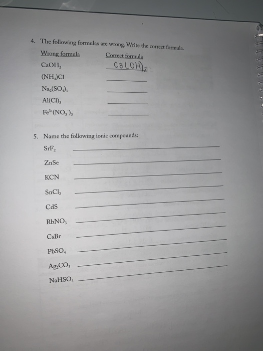 Solved The following formulas are wrong. Write the correct | Chegg.com