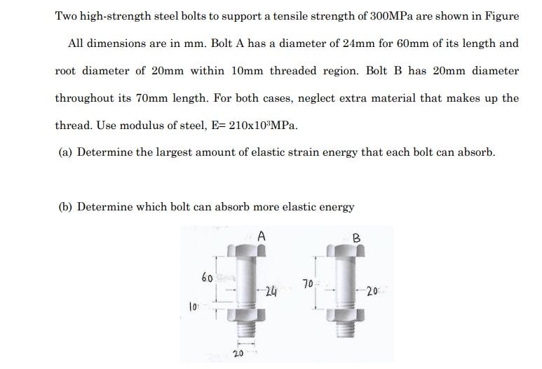 Solved Two high-strength steel bolts to support a tensile | Chegg.com