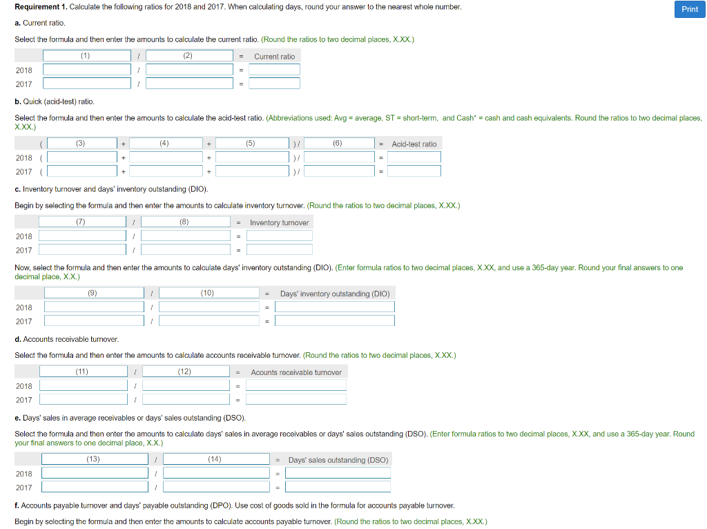 Solved Requirement 1. Calculate the following ratios for | Chegg.com