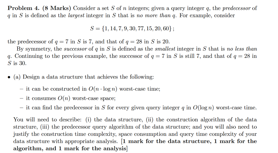 Solved Problem 4. (8 Marks) Consider a set S of n integers; | Chegg.com