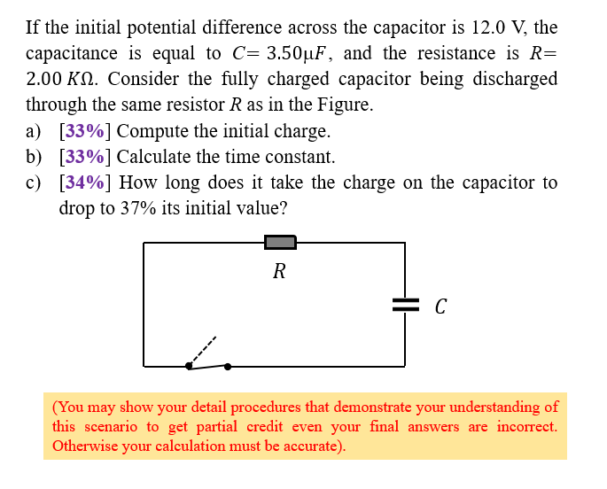 Solved If the initial potential difference across the | Chegg.com