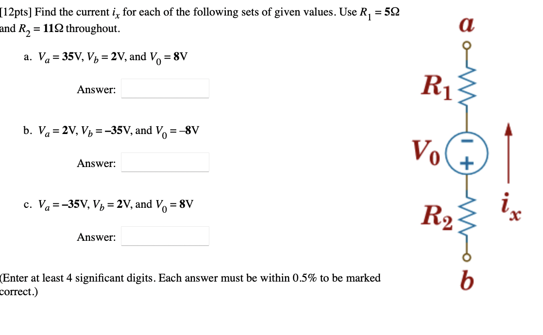 Solved Find the current ix for each of the following sets of | Chegg.com