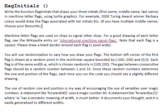 In Python using the letters W, J and C. Flags in | Chegg.com