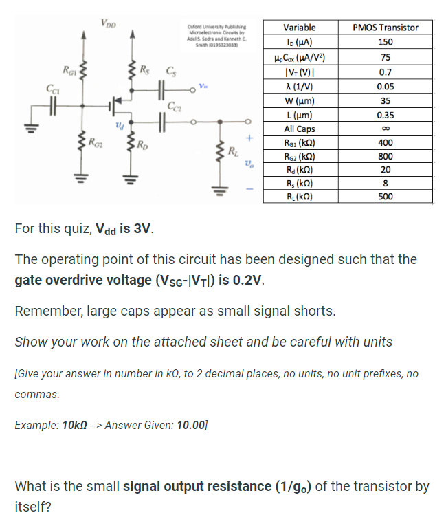 Solved Variable PMOS Transistor lo (μA) 150 Hp Cox (HA/V²) | Chegg.com