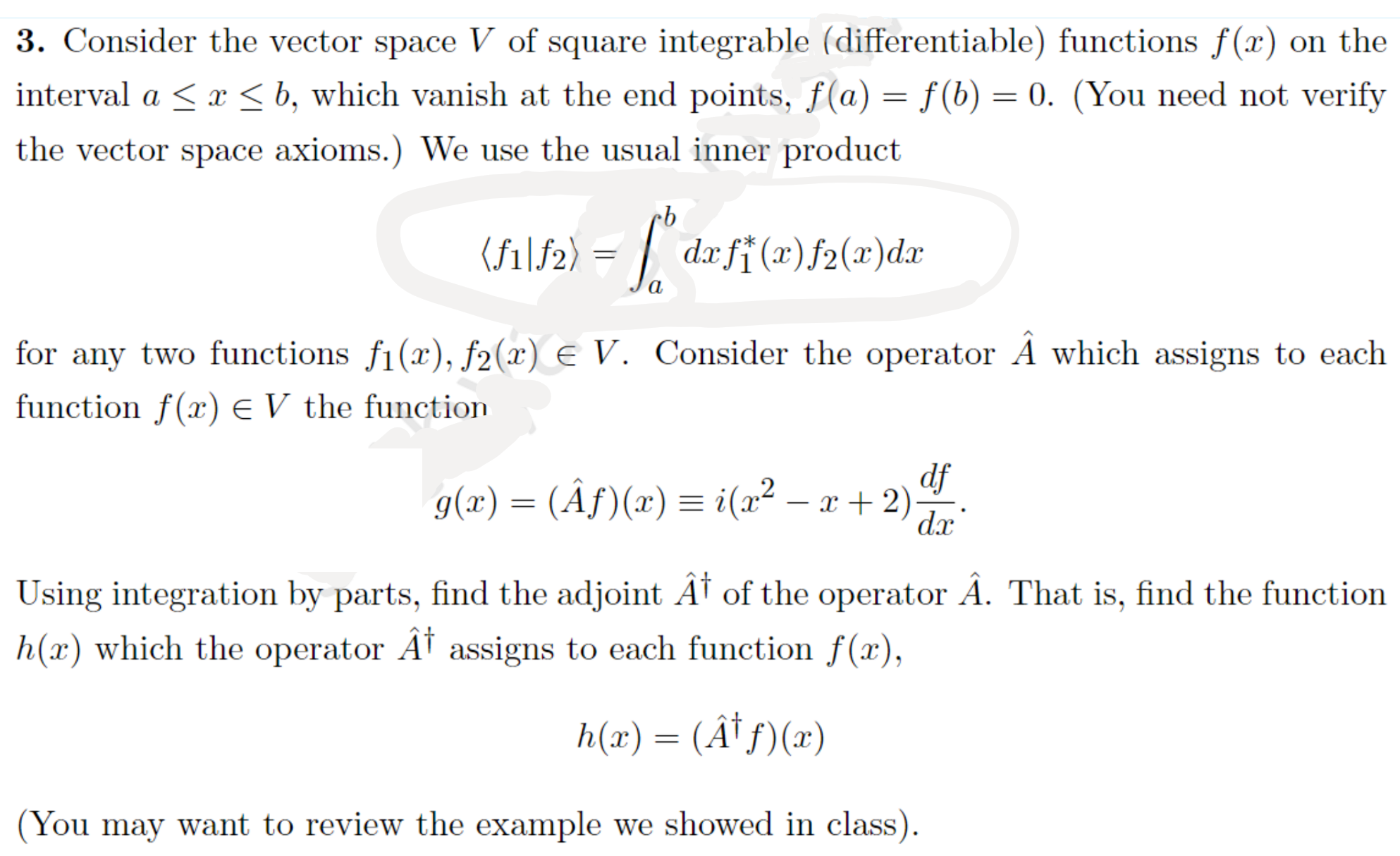 Solved 3 Consider The Vector Space V Of Square Integrable