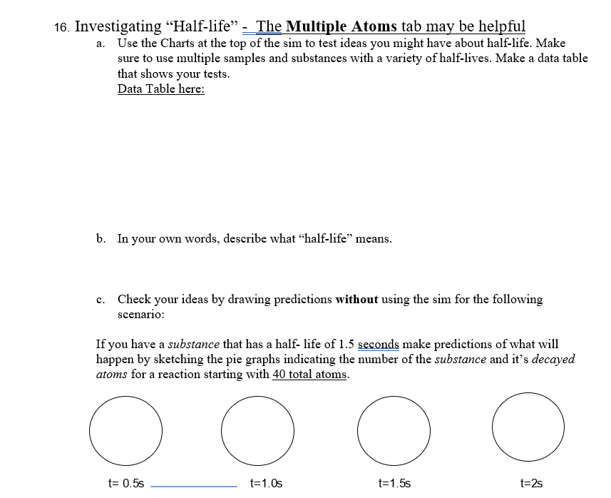 Solved 16. Investigating "Half-life” - The Multiple Atoms | Chegg.com