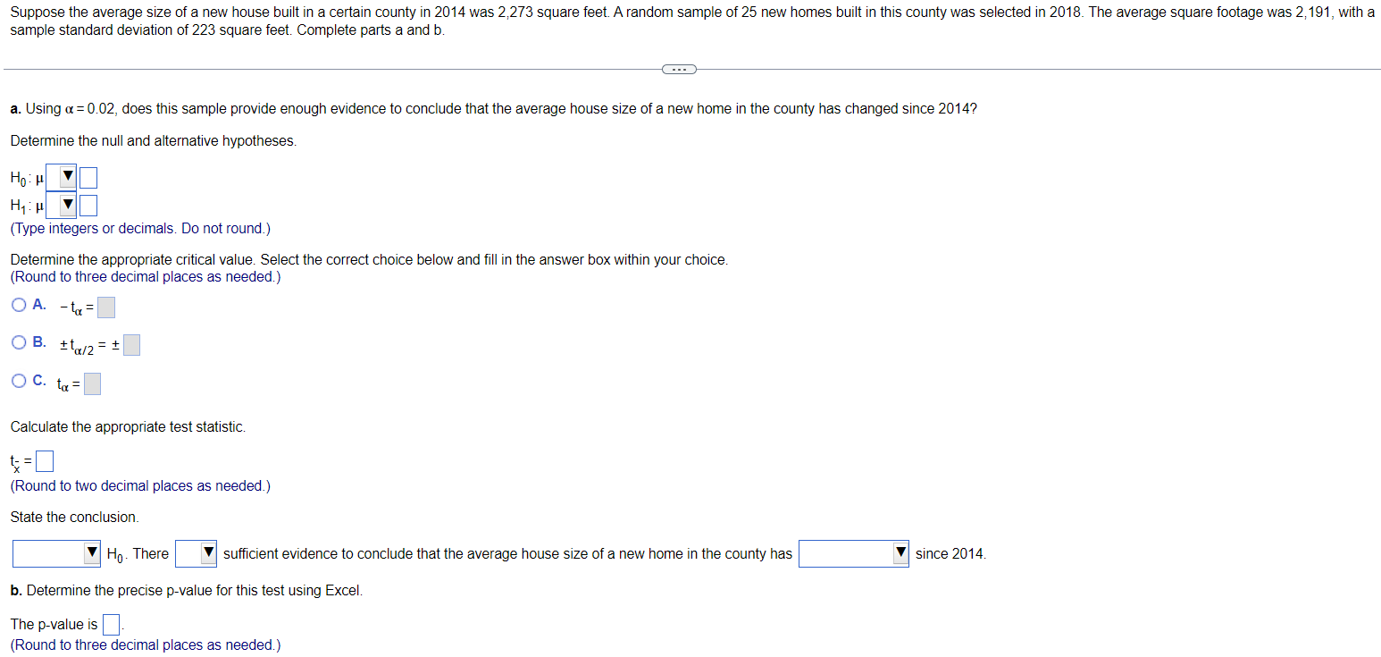 Solved sample standard deviation of 223 square feet. | Chegg.com