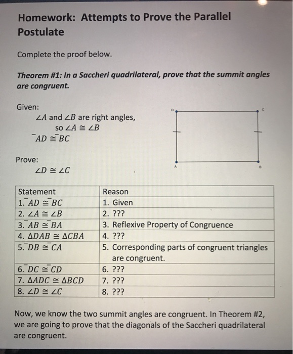 Solved Homework: Attempts to prove the Parallel Postulate | Chegg.com