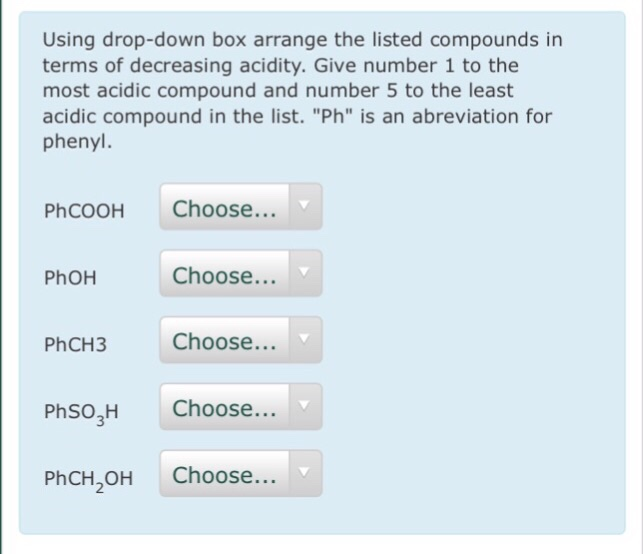 Solved Using drop-down box arrange the listed compounds in | Chegg.com
