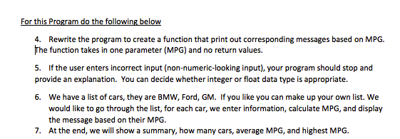 Solved Purposes: Assignment Two continues the MPG | Chegg.com