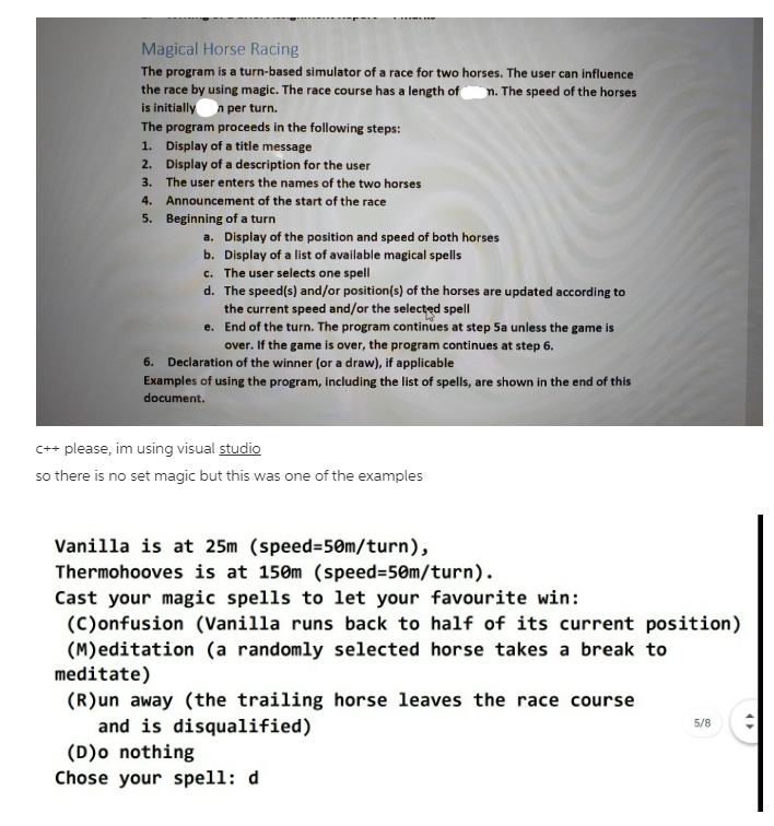 Solved 4. Magical Horse Racing The program is a turn-based | Chegg.com