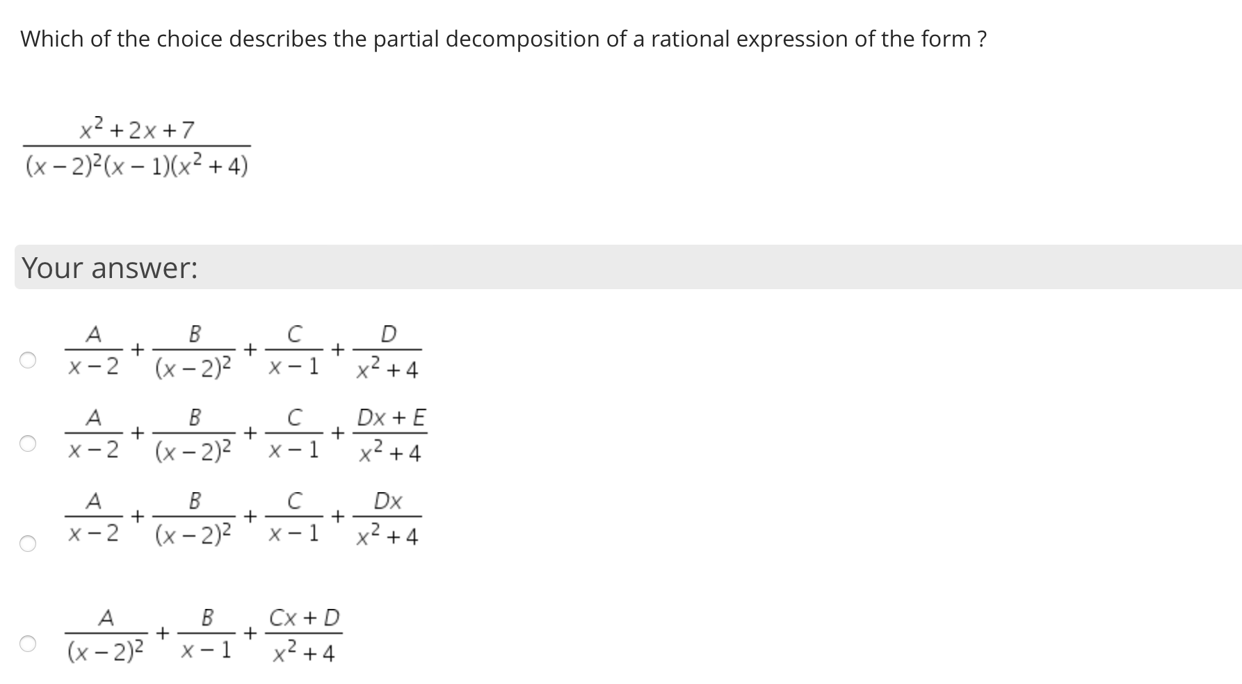 Solved Which of the choice describes the partial | Chegg.com