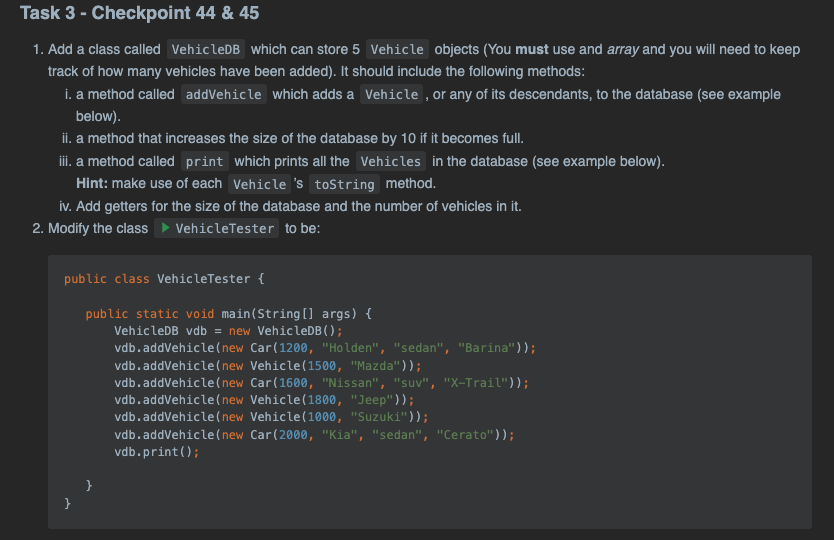 Solved class Vehicle \{ private int engineCapacity; private | Chegg.com