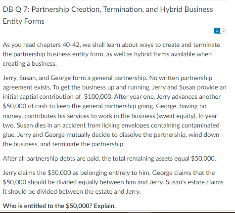 DB Q 7: Partnership Creation, Termination, and Hybrid | Chegg.com