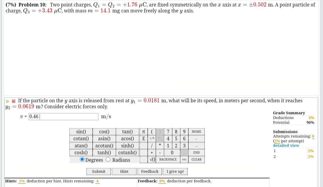 Solved Two point charges, Q1=Q2=+1.76μC, are fixed | Chegg.com
