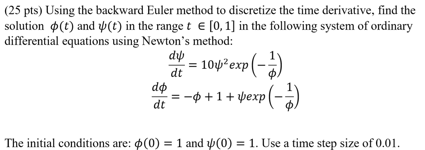 (25 pts) Using the backward Euler method to | Chegg.com