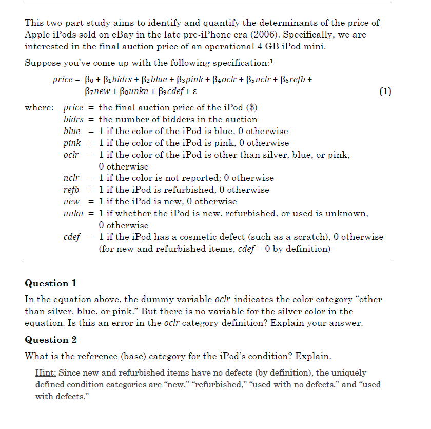 Solved This two-part study aims to identify and quantify the | Chegg.com