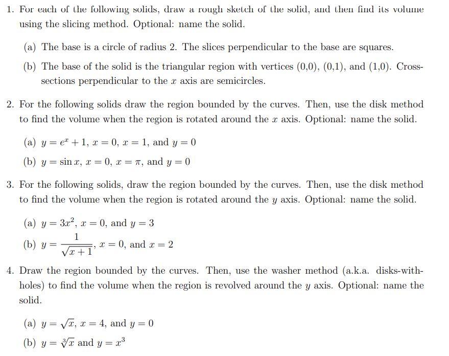 Solved 1. For each of the following solids, draw a rough | Chegg.com
