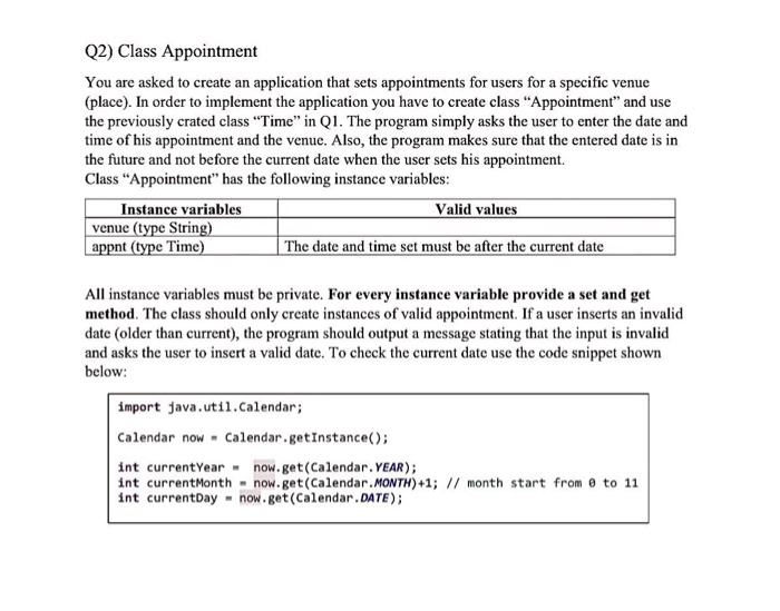 Solved Q2) Class Appointment You are asked to create an | Chegg.com
