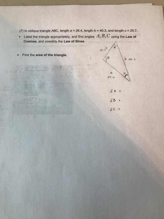 Solved In oblique triangle ABC, length a = 28.4, length b = | Chegg.com
