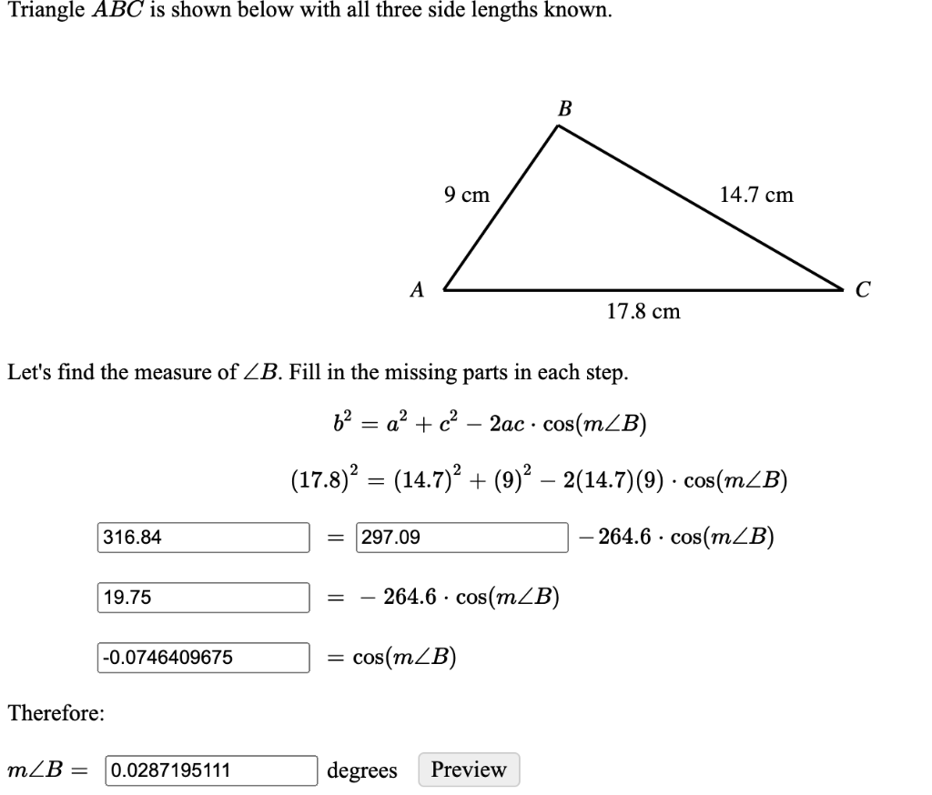 Solved Triangle ABC is shown below with all three side | Chegg.com