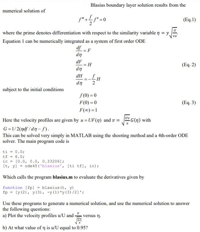 Solved Blasius boundary layer solution results from the | Chegg.com