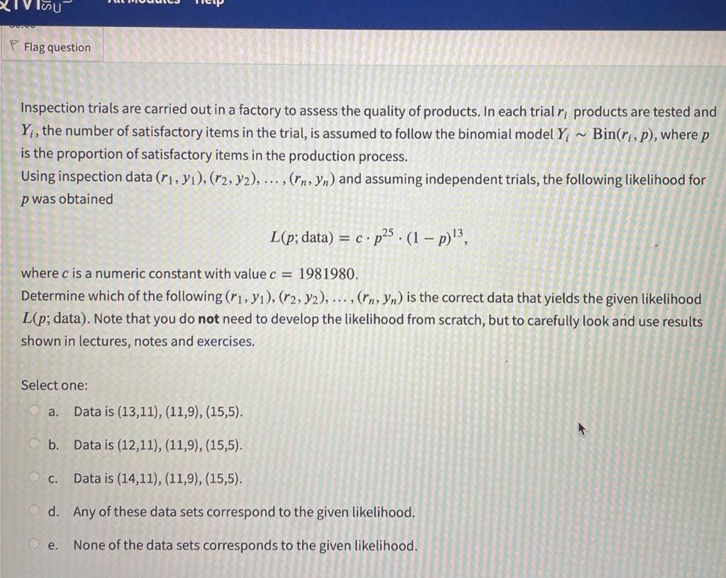 Solved Inspection trials are carried out in a factory to | Chegg.com