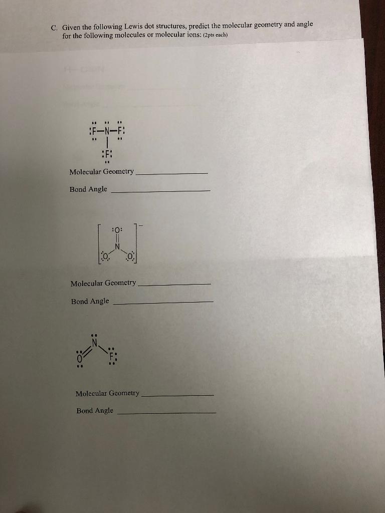 Solved C. Given the following Lewis dot structures, predict | Chegg.com