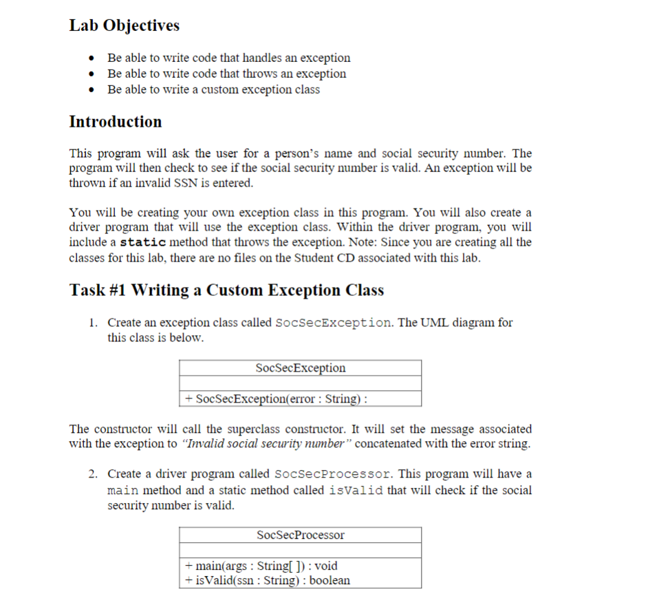 Solved Lab Objectives Be able to write code that handles an | Chegg.com