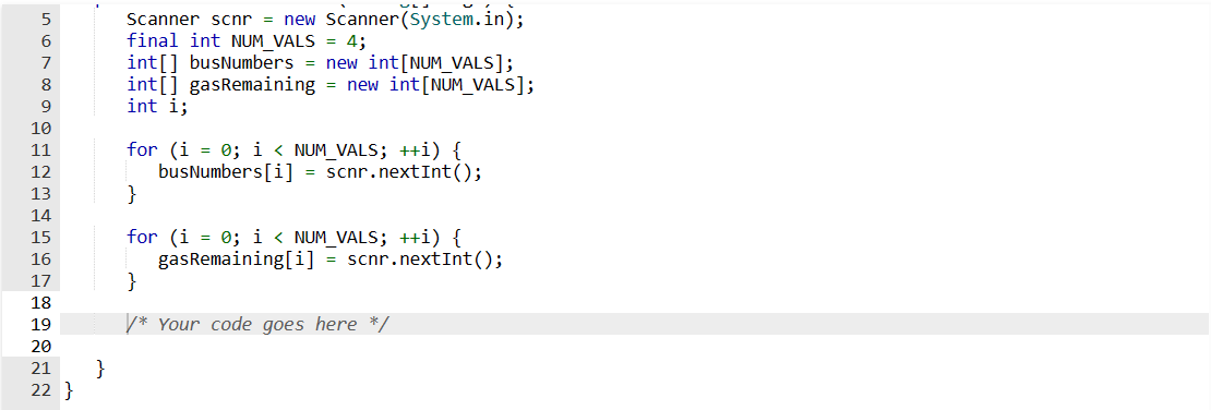 Solved Integer arrays busNumbers and gasRemaining are read | Chegg.com