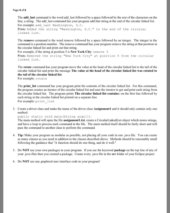 Solved Page 1 of 6 Circular Linked List Assignment Overview | Chegg.com