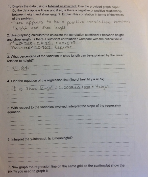 Solved 1. Display the data using a labeled scatterplot, Use | Chegg.com
