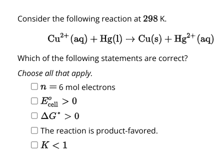 Solved Consider the following reaction at 298 K. | Chegg.com