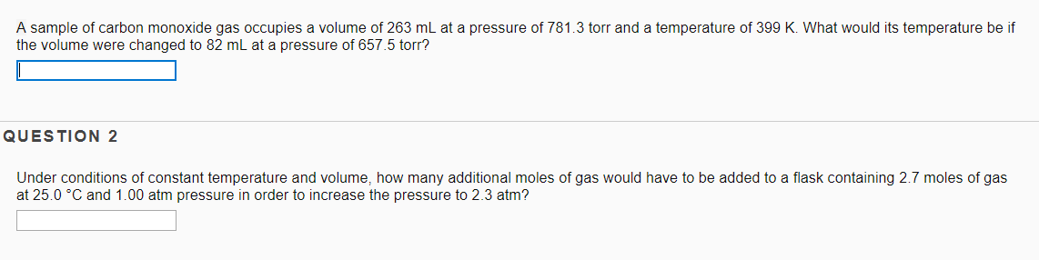 Solved A sample of carbon monoxide gas occupies a volume of | Chegg.com