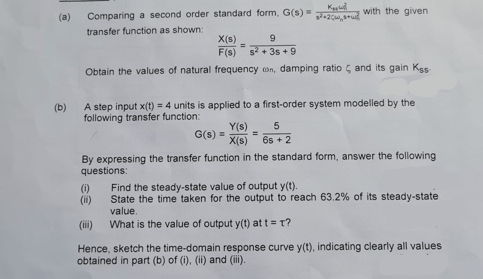 Solved (a) ﻿Comparing a second order standard form, | Chegg.com