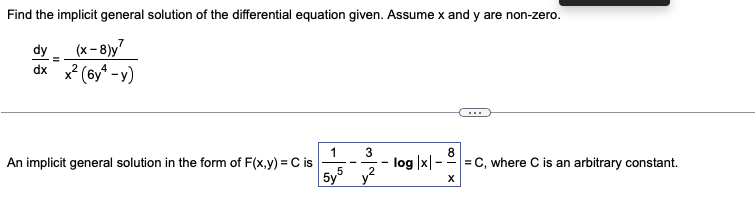 Solved Find the implicit general solution of the | Chegg.com