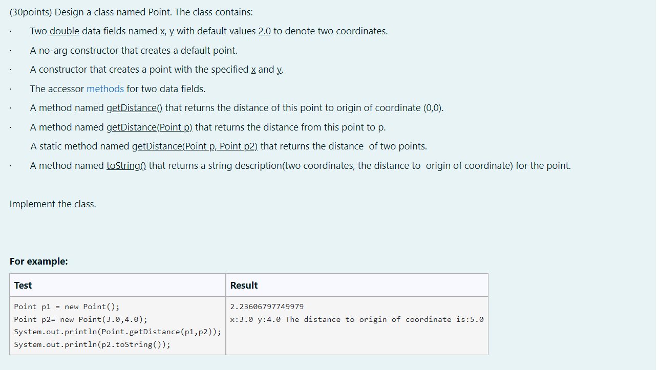 Solved (30points) Design a class named Point. The class | Chegg.com