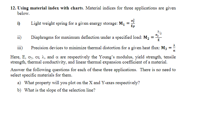= E 12. Using material index with charts. Material | Chegg.com