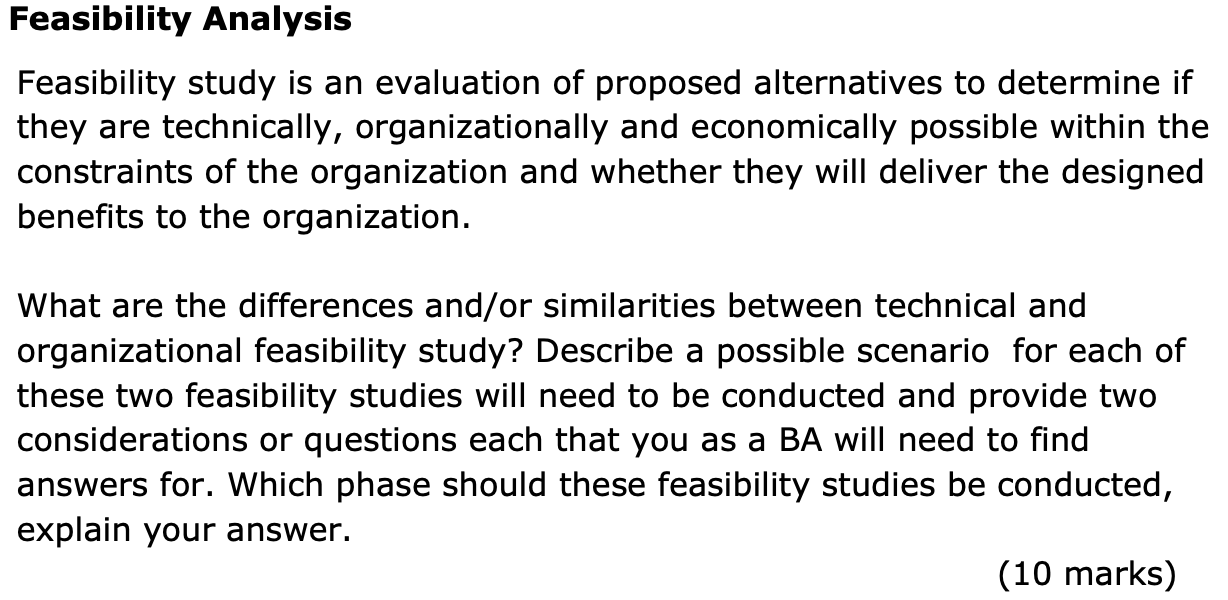 Solved Feasibility Analysis Feasibility Study Is An Chegg